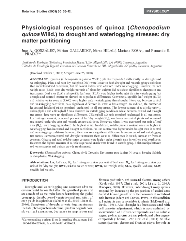 (PDF) Physiological responses of quinoa (Chenopodium quinoa Willd.) to ...