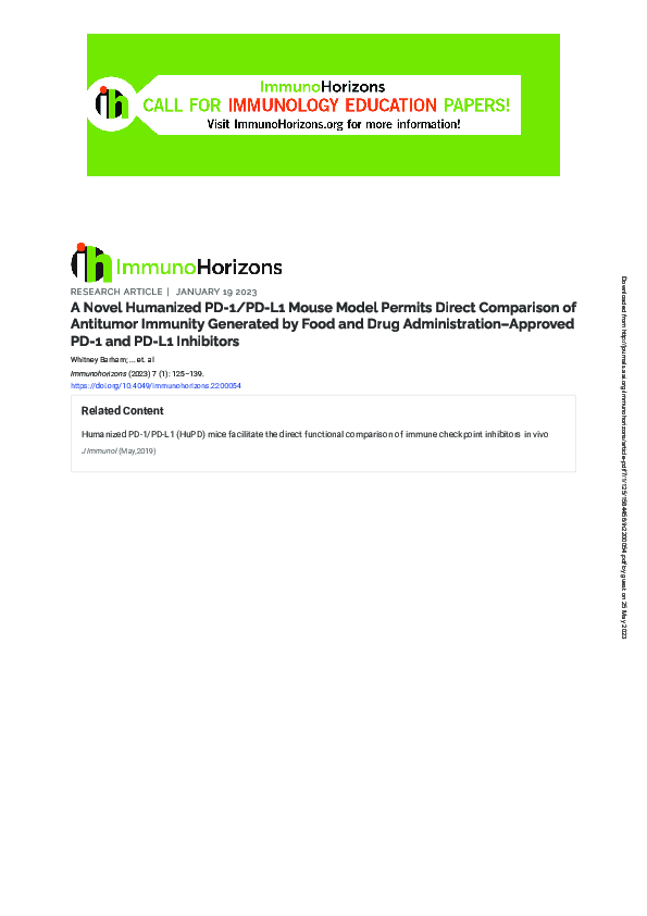 (PDF) A Novel Humanized PD-1/PD-L1 Mouse Model Permits Direct Comparison of Antitumor Immunity ...