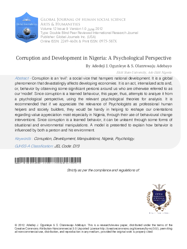 (PDF) Psychological Insights on Nigerian Corruption
