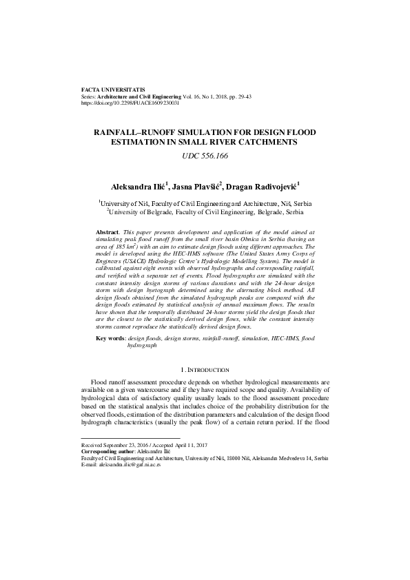 (PDF) Rainfall-runoff simulation for design flood estimation in small river catchments