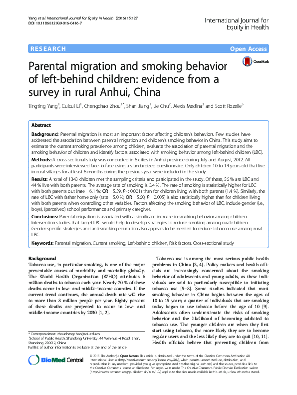 (PDF) Parental migration and smoking behavior of left-behind children ...