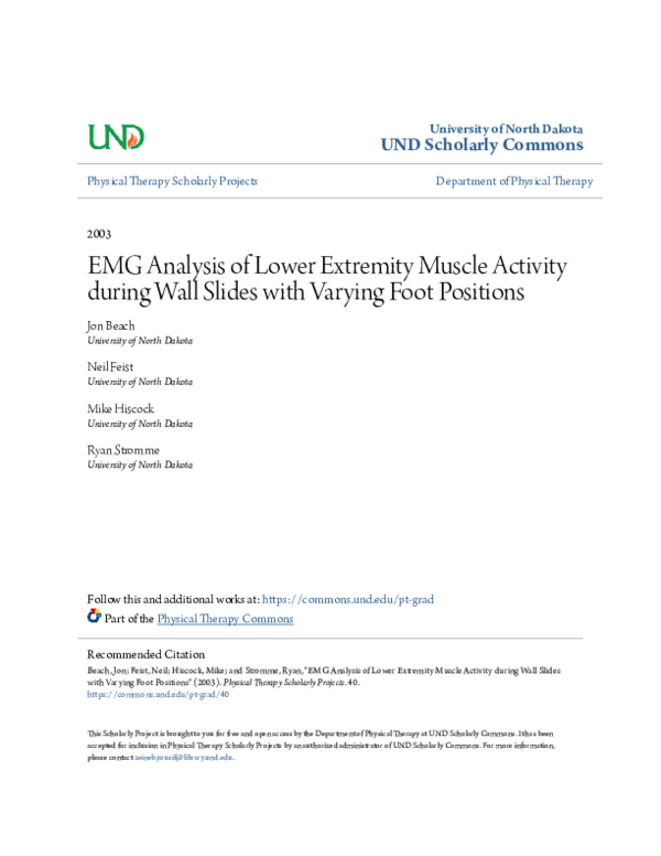 (PDF) EMG Analysis of Lower Extremity Muscle Activity during Wall Slides with Varying Foot Positions