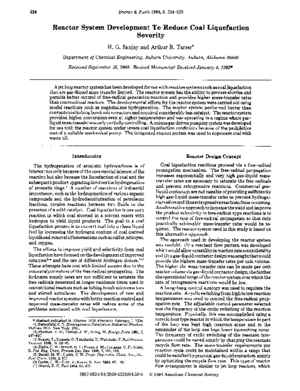 (PDF) Reactor System Development To Reduce Coal Liquefaction Severity