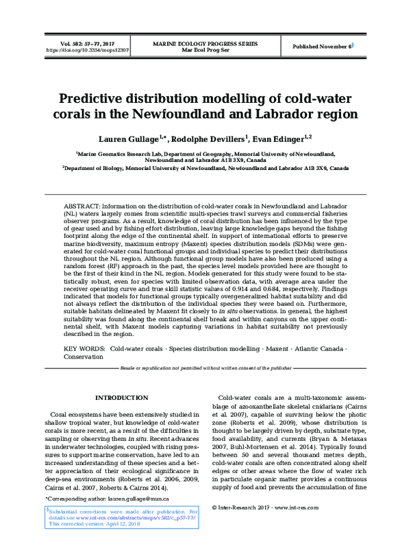 (PDF) Predictive distribution modelling of cold-water corals in the ...