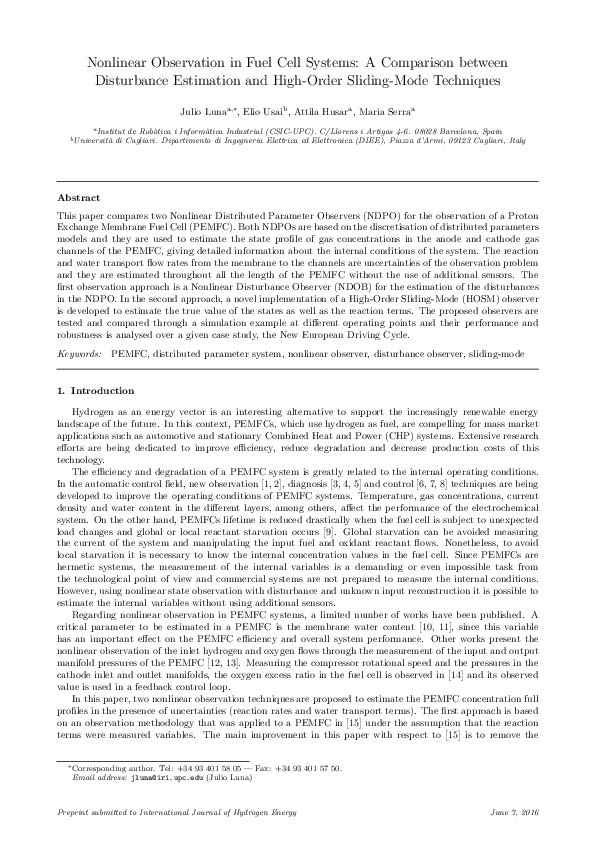 Pdf Comparing Nonlinear Observers For Pemfcs