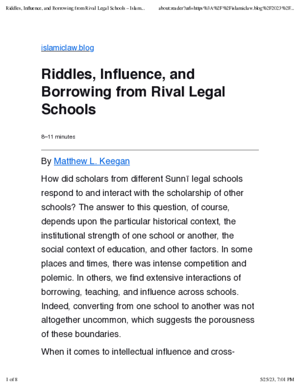 (PDF) Riddles, Influence, and Borrowing from Rival Legal Schools ...