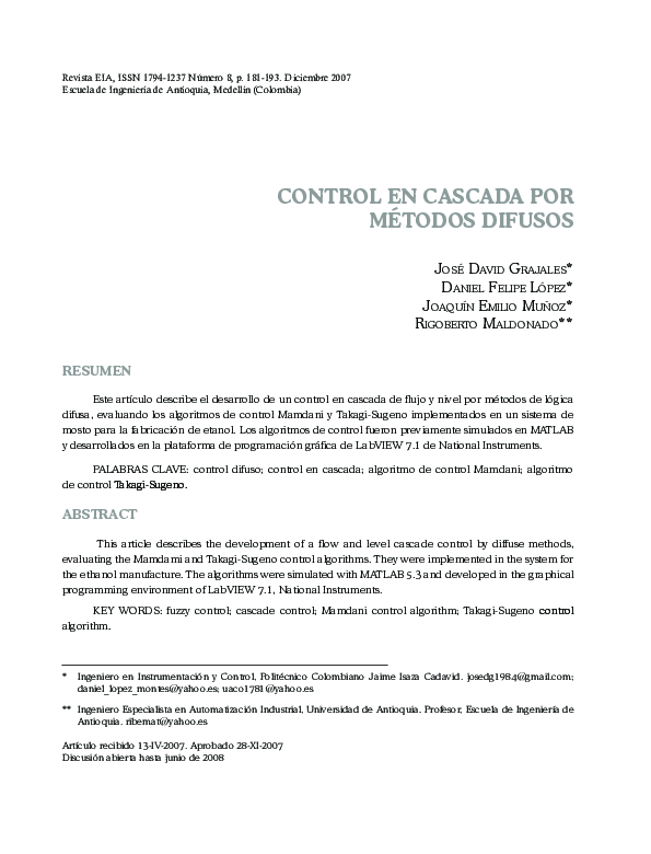 (PDF) Control en Cascada Por Métodos Difusos