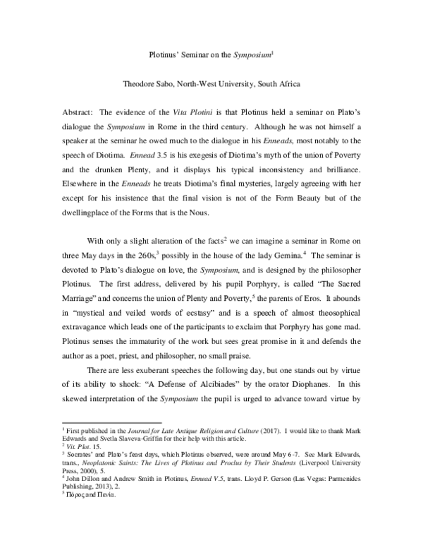 (PDF) Plotinus' Seminar on the Symposium
