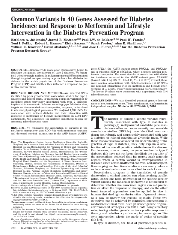 (PDF) Common Variants in 40 Genes Assessed for Diabetes Incidence and ...