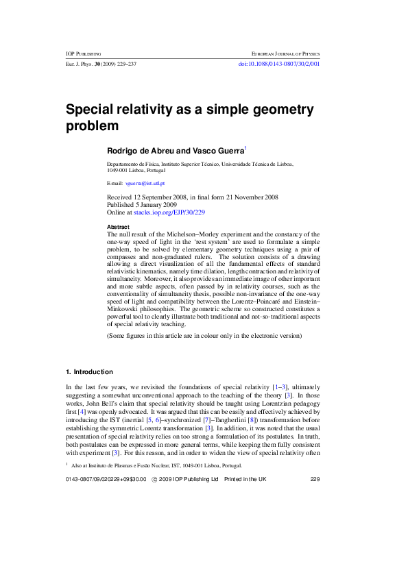 (PDF) Special relativity as a simple geometry problem