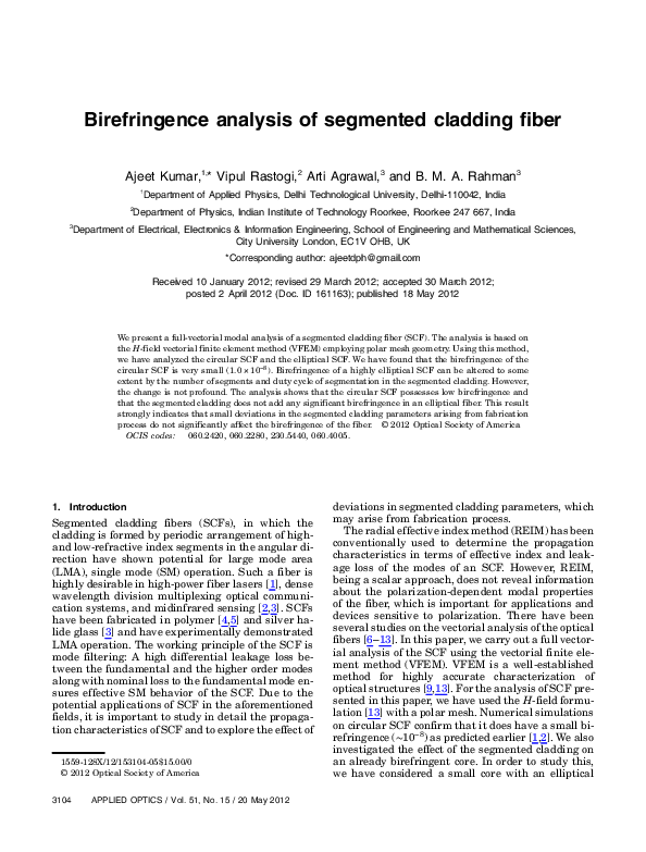 (PDF) Birefringence analysis of segmented cladding fiber