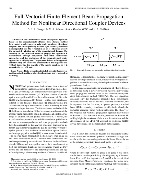 (PDF) Full-vectorial finite-element beam propagation method for nonlinear directional coupler ...