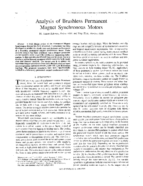 (PDF) Analysis of brushless permanent magnet synchronous motors