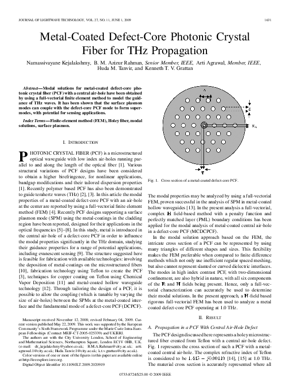 (PDF) Metal-Coated Defect-Core Photonic Crystal Fiber for THz Propagation