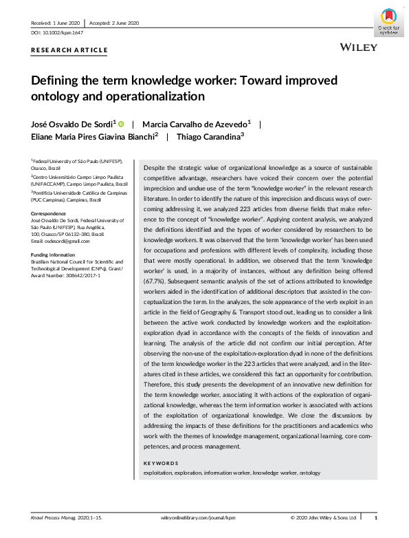 (PDF) Defining the term knowledge worker: Toward improved ontology and operationalization