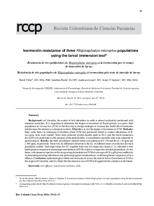 (PDF) Ivermectin resistance of three Rhipicephalus microplus populations using the larval ...