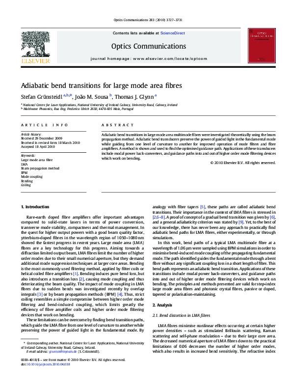 (PDF) Adiabatic bend transitions for large mode area fibres