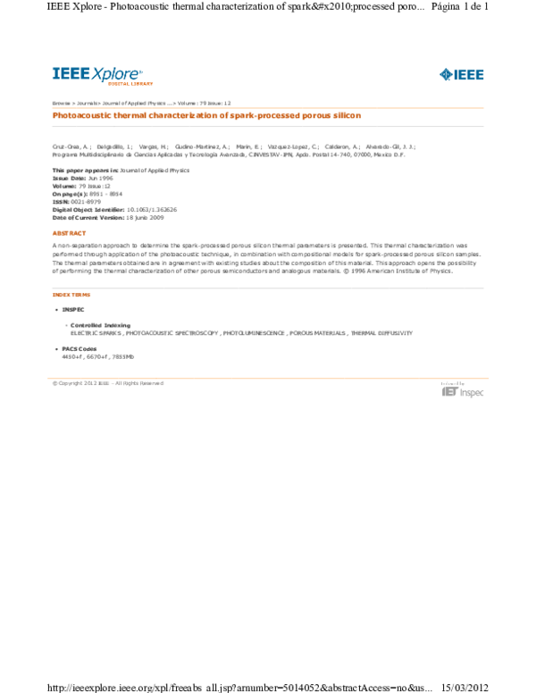(PDF) Photoacoustic thermal characterization of spark‐processed porous silicon