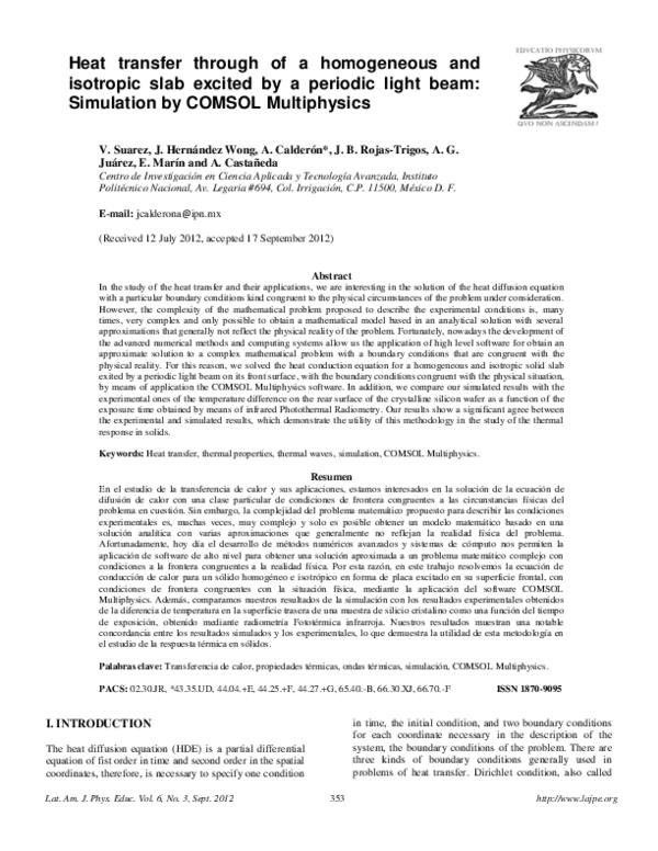 (PDF) Heat transfer through of a homogeneous and isotropic slab excited ...