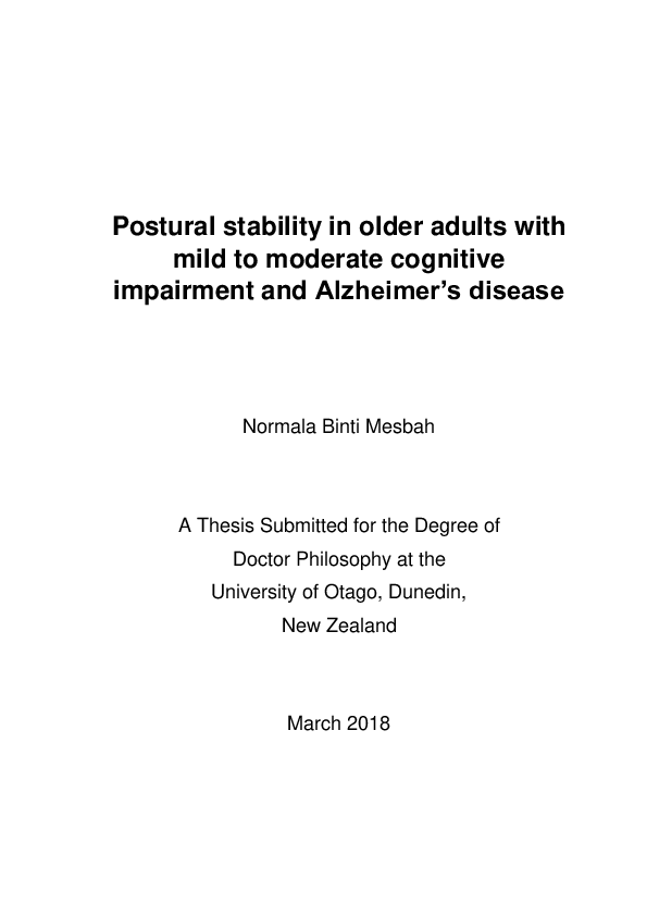 (PDF) Postural stability in older adults with mild to moderate cognitive impairment and ...