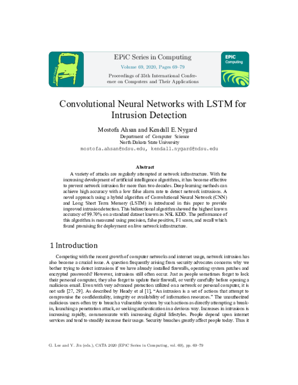 (PDF) Convolutional Neural Networks with LSTM for Intrusion Detection