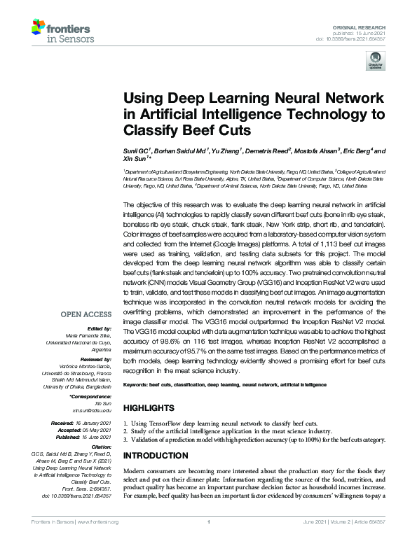 (PDF) Using Deep Learning Neural Network in Artificial Intelligence Technology to Classify Beef Cuts