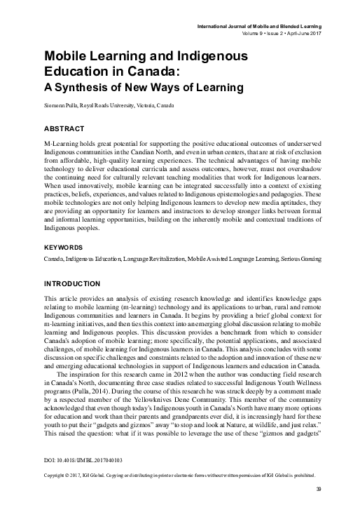 (PDF) Mobile Learning and Indigenous Education in Canada