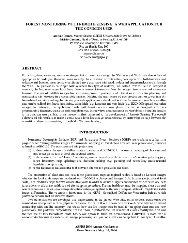 Pdf Forest Monitoring With Remote Sensing A Web Application For The Common User