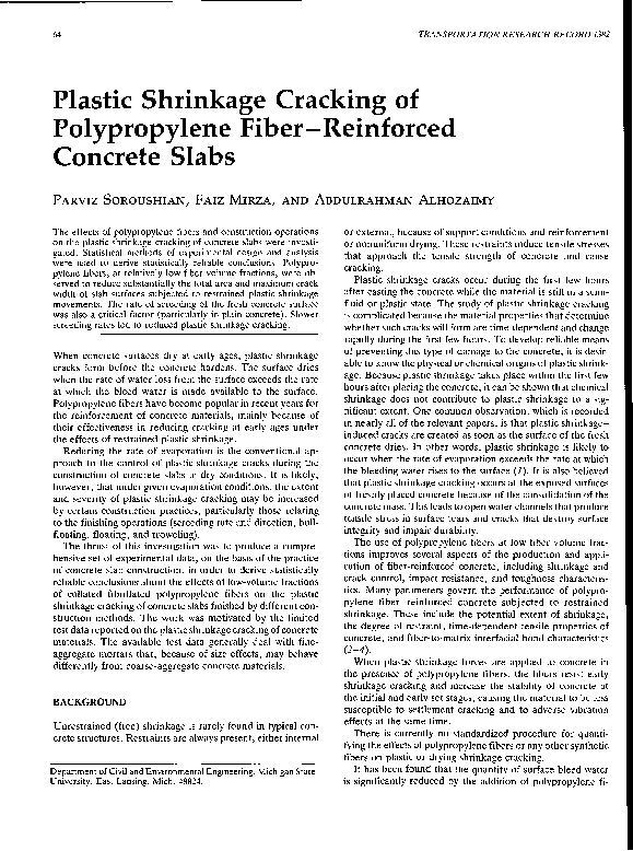 (PDF) Plastic Shrinkage Cracking of Polypropylene Fiber Reinforced Concrete