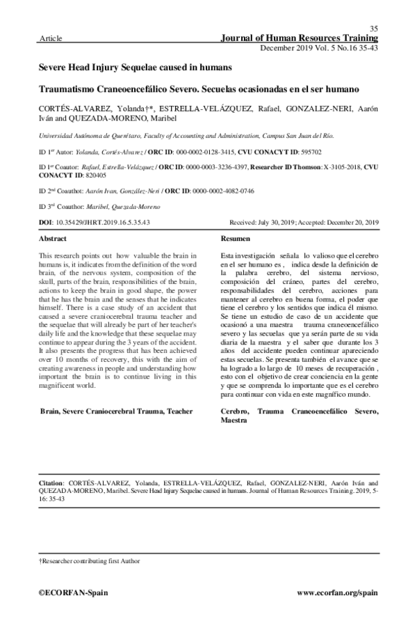 (PDF) Severe Head Injury Sequelae caused in humans