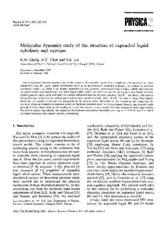 (PDF) Molecular Dynamics Study of the Structure of Expanded Liquid Caesium