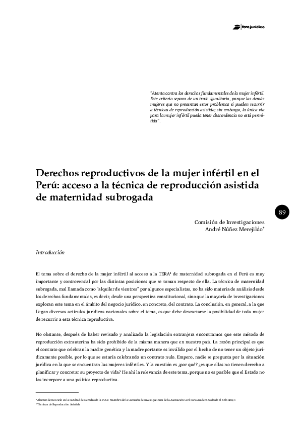 (PDF) Derechos reproductivos de la mujer infértil en el Perú: acceso a ...
