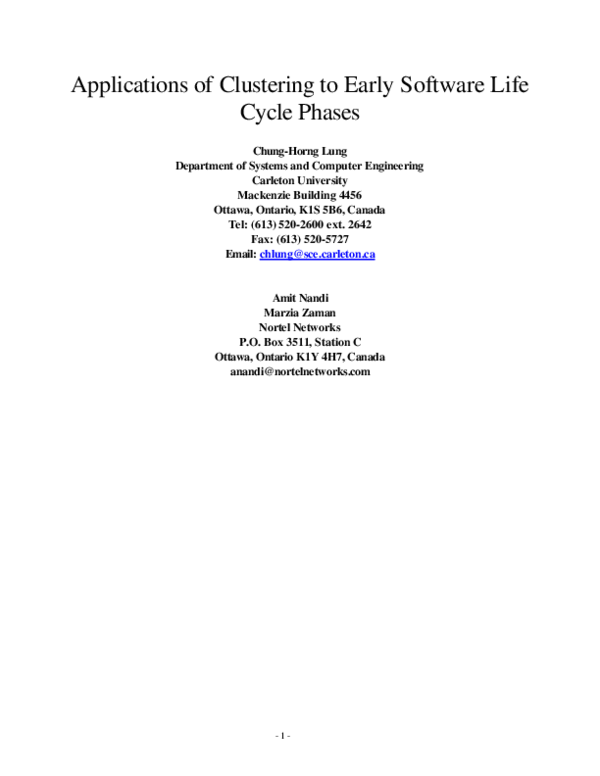 (PDF) Applications of Clustering to Early Software Life Cycle Phases