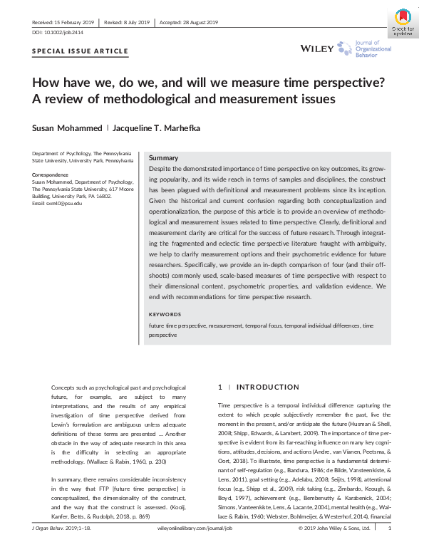 (PDF) How have we, do we, and will we measure time perspective? A review of methodological and ...