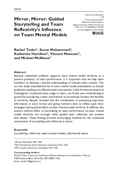 (PDF) Mirror, Mirror: Guided Storytelling and Team Reflexivity’s ...