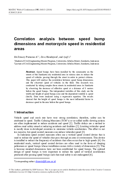 (PDF) Correlation analysis between speed bump dimensions and motorcycle ...