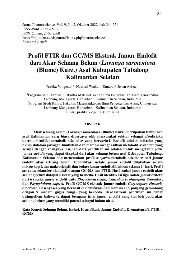(PDF) Profil FTIR dan GC/MS Ekstrak Jamur Endofit dari Akar Seluang ...