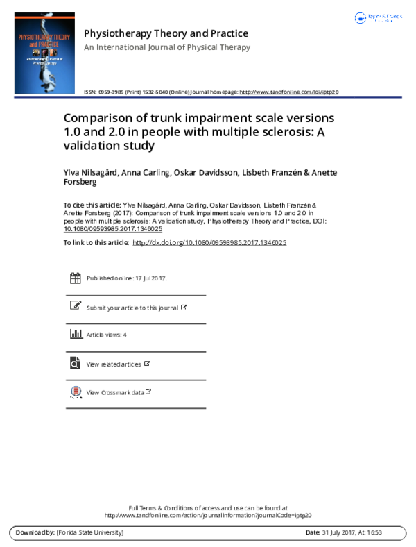 (PDF) Comparison of trunk impairment scale versions 1.0 and 2.0 in ...