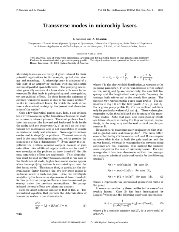 (PDF) Transverse modes in microchip lasers