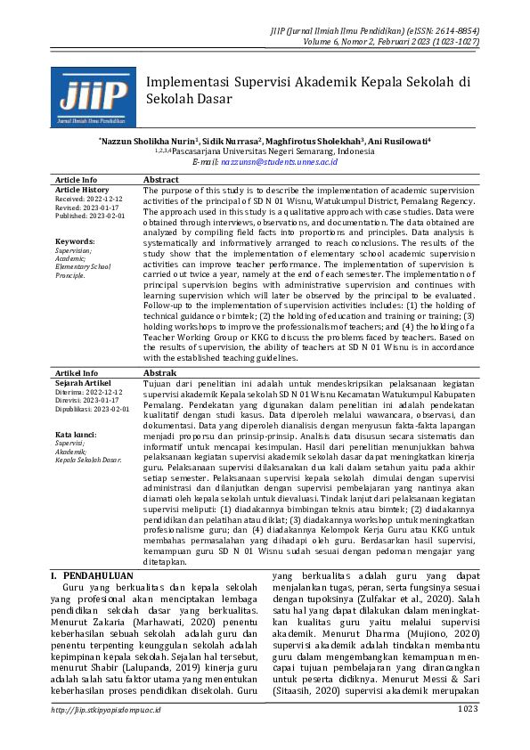 (PDF) Implementasi Supervisi Akademik Kepala Sekolah di Sekolah Dasar