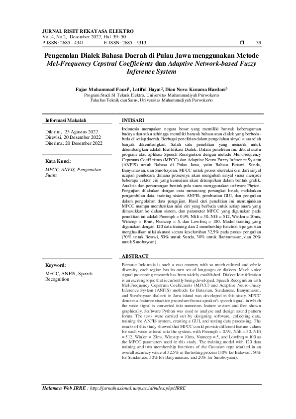 (PDF) Pengenalan Dialek Bahasa Daerah di Pulau Jawa menggunakan Metode Mel-Frequency Cepstral ...