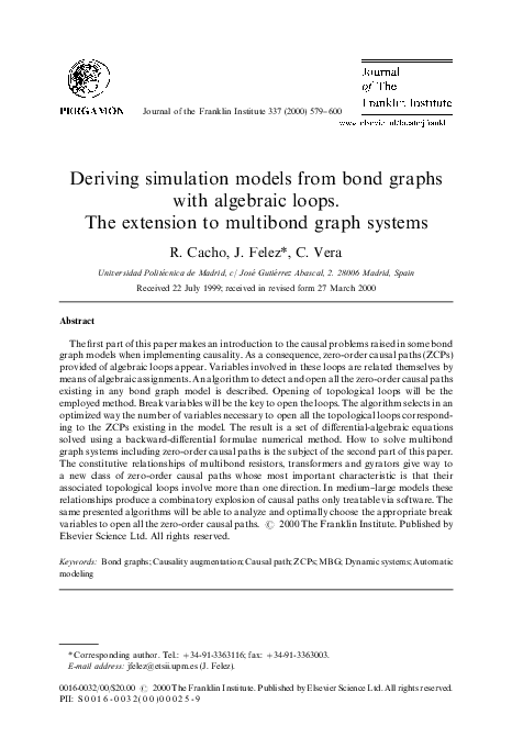 (PDF) Deriving simulation models from bond graphs with algebraic loops | cami Vera - Academia.edu