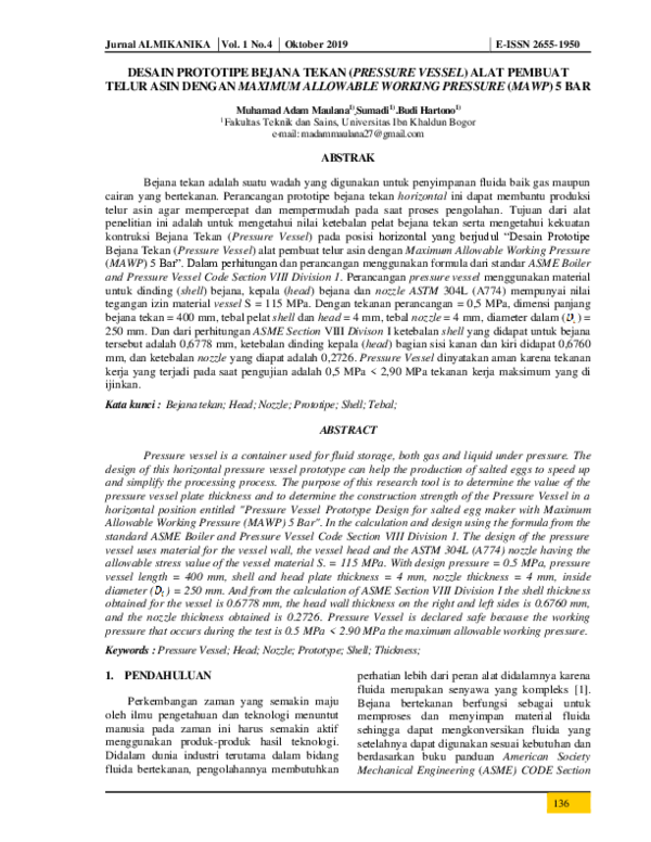 Desain Prototipe Bejana Tekan (Pressure Vessel) Alat Pembuat Telur Asin ...