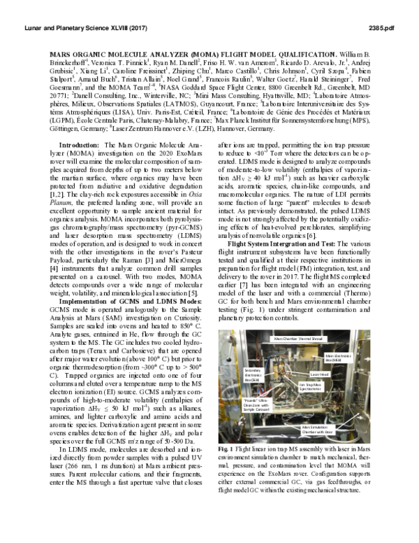 (PDF) Mars Organic Molecule Analyzer (MOMA) Flight Model Qualification