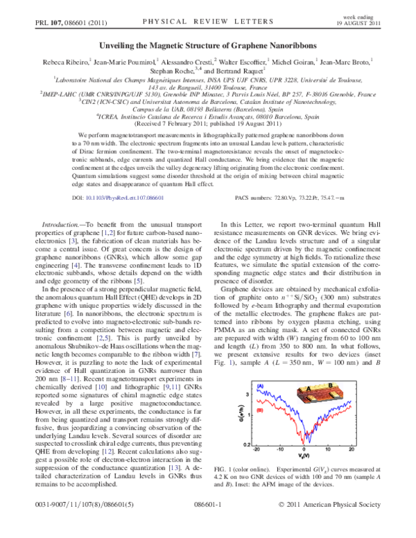 (PDF) Unveiling the Magnetic Structure of Graphene Nanoribbons | Rebeca Ribeiro - Academia.edu