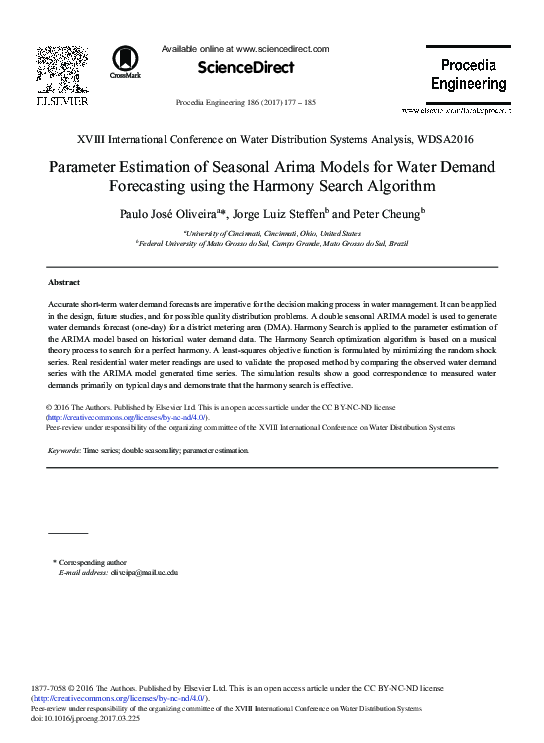 (PDF) Parameter Estimation of Seasonal Arima Models for Water Demand Forecasting Using the ...