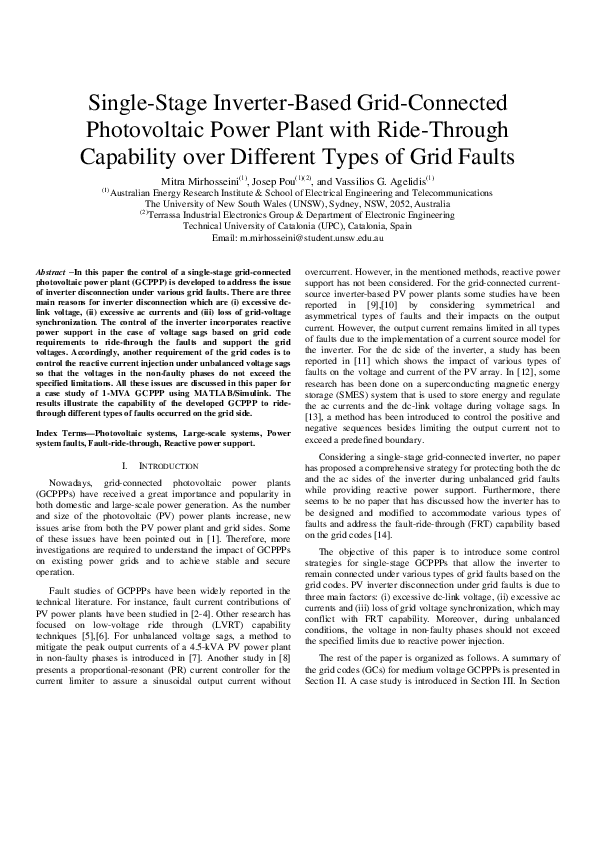 Pdf Single Stage Inverter Based Grid Connected Photovoltaic Power Plant With Ride Through