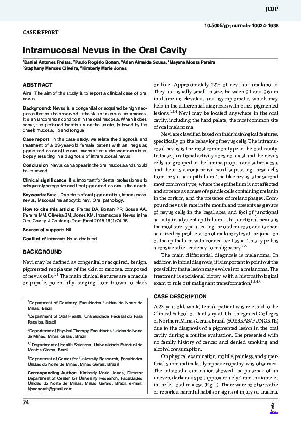 (PDF) Intramucosal Nevus in the Oral Cavity