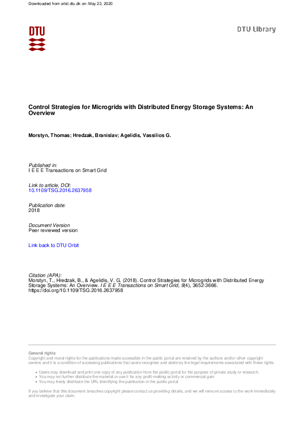 Pdf Control Strategies For Microgrids With Distributed Energy Storage Systems An Overview