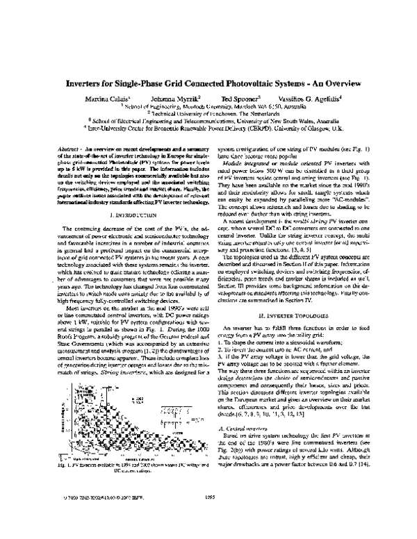 (PDF) Inverters for single-phase grid connected photovoltaic systems-an overview